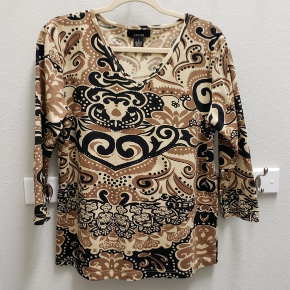 Kaktus | Tops | Kaktus Brown Black Large 0 Cotton Beaded Top | Poshmark